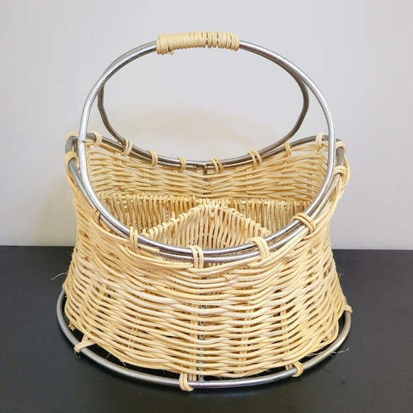 Vintage | Accents | Vtg Rattan Sectioned Basket With Silver Trim ...